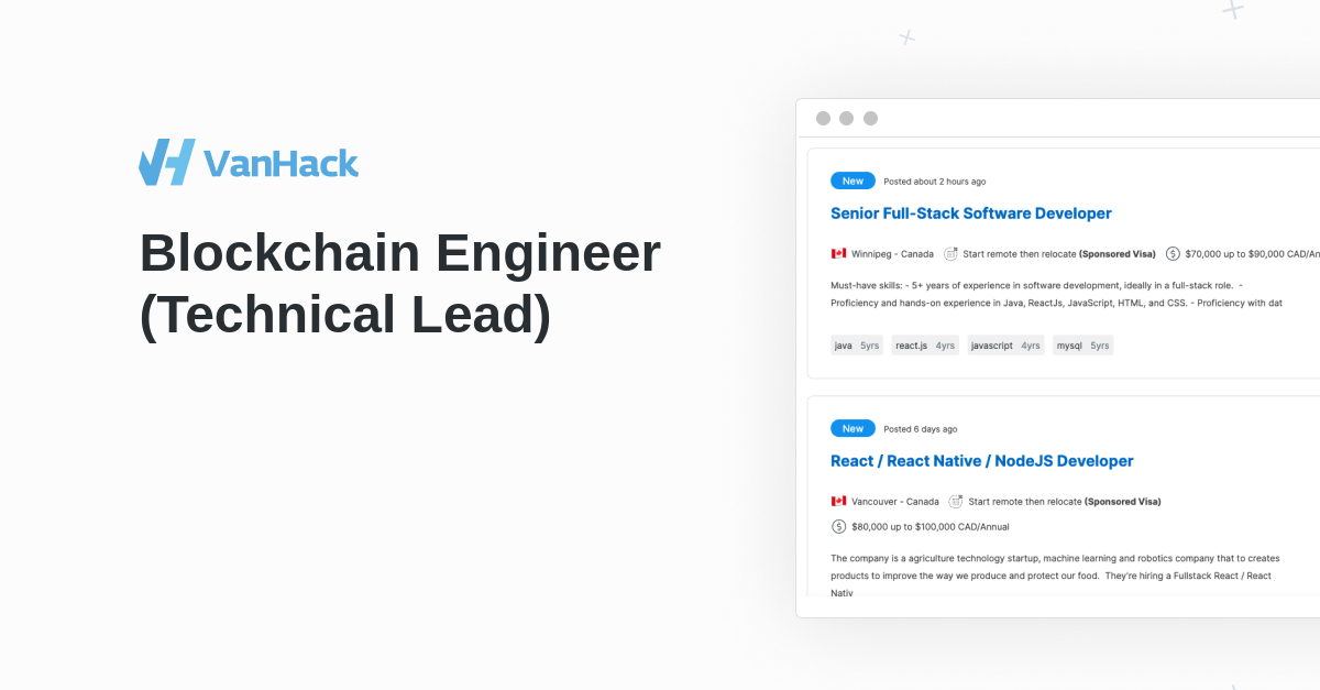 Blockchain Engineer (Technical Lead) - VanHack